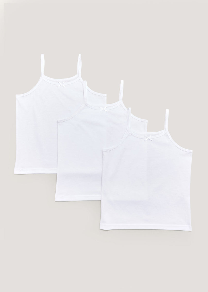 Girls 3 Pack White Cami Vests (2-13yrs) G370448 – Matalan-Malta