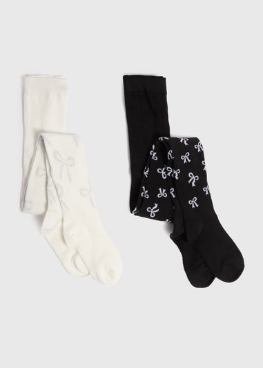 2 Pack Girls Black Mono Bow Tights (2-9yrs) G034205 – Matalan-Malta